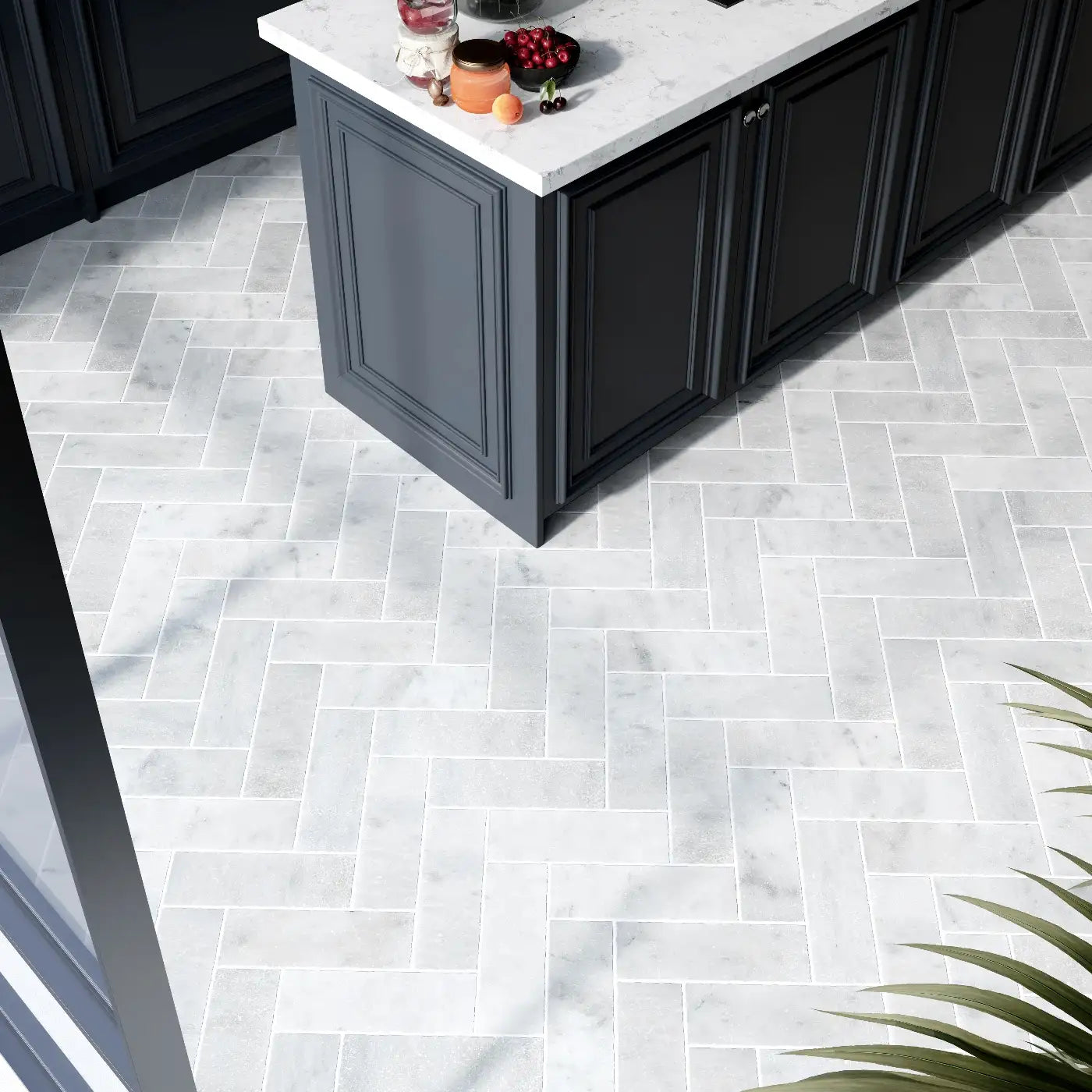 Avalon Marble Herringbone Tiles - Tumbled – Find Surfaces Ltd.